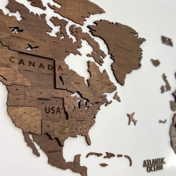 3D Wooden World Map Wall Decoration – Walnut – Dreamforwood