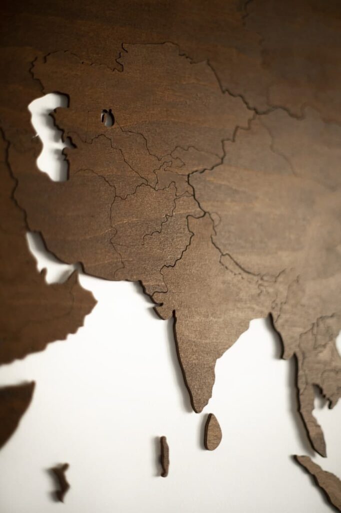 Wooden World Map – “Blank Walnut” without country names – Dreamforwood
