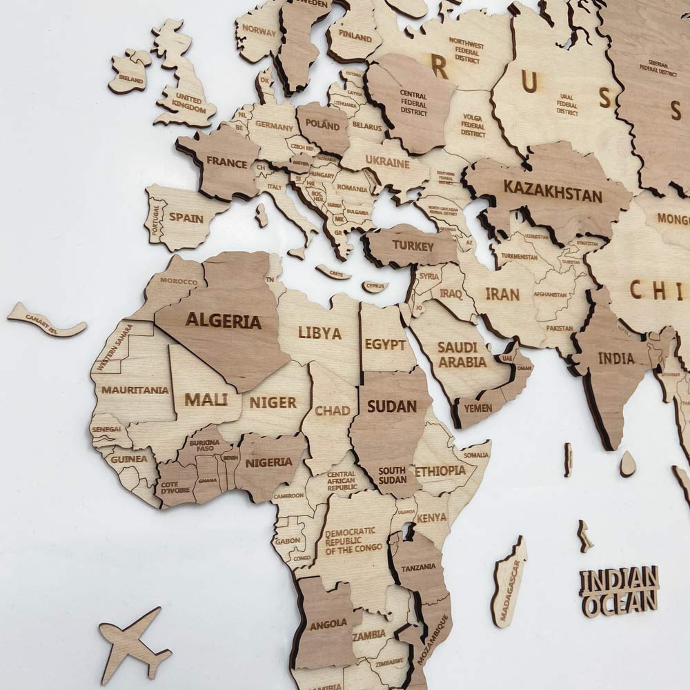 3D Wooden World Map Wall Decoration- Oak – Dreamforwood