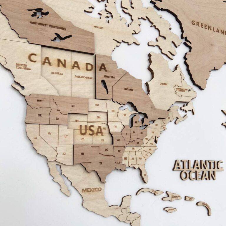 3D Wooden World Map Wall Decoration – Natural Wood – Dreamforwood