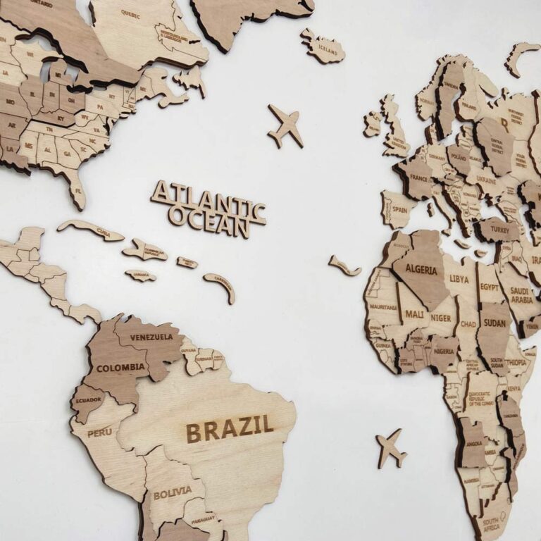 3D Wooden World Map Wall Decoration – Natural Wood – Dreamforwood