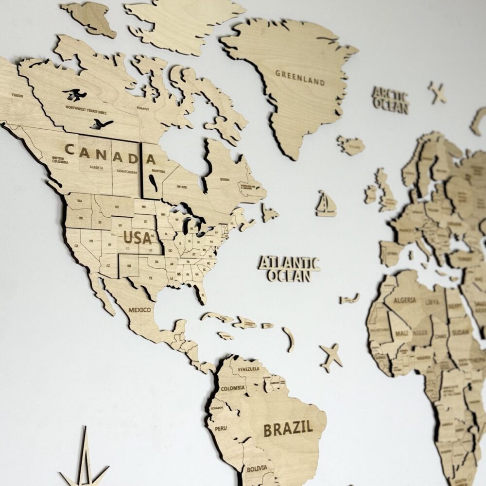 3D Wooden World Map Wall Decoration – Natural Wood – Dreamforwood